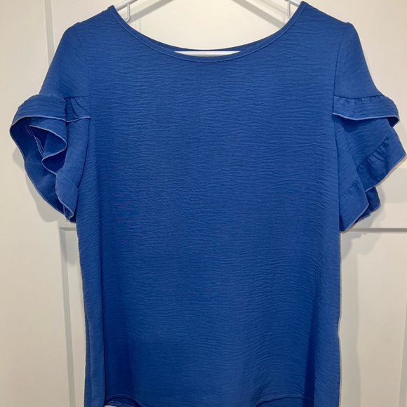 SHEIN | Tops | Shein Royal Blue Ruffle Sleeve Blouse | Poshmark